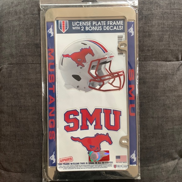 Other | Nwt Smu Mustang License Plate Frame With Two Bonus Decals ...